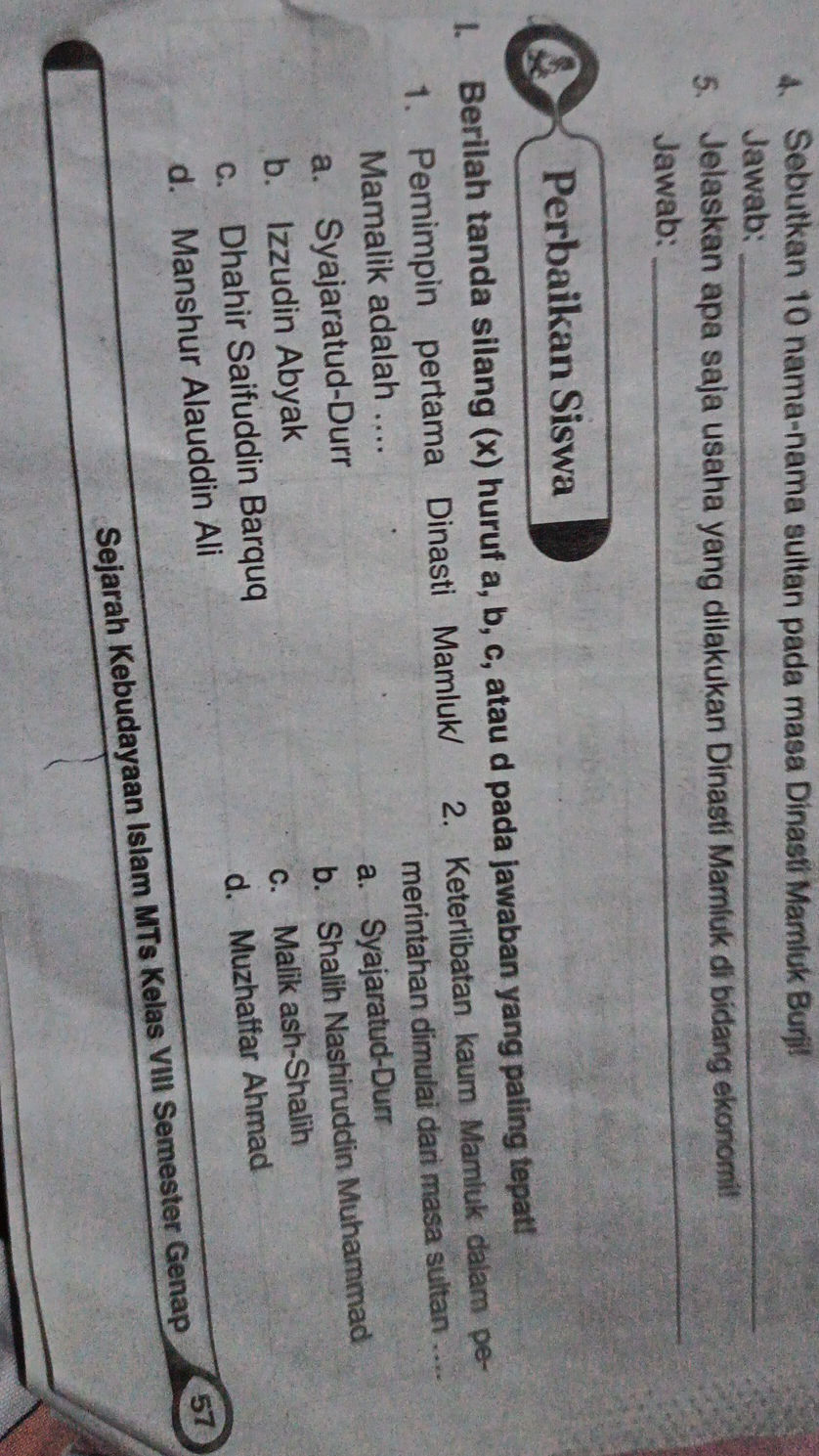 4. Sebutkan 10 nama-nama sultan pada masa | StudyX