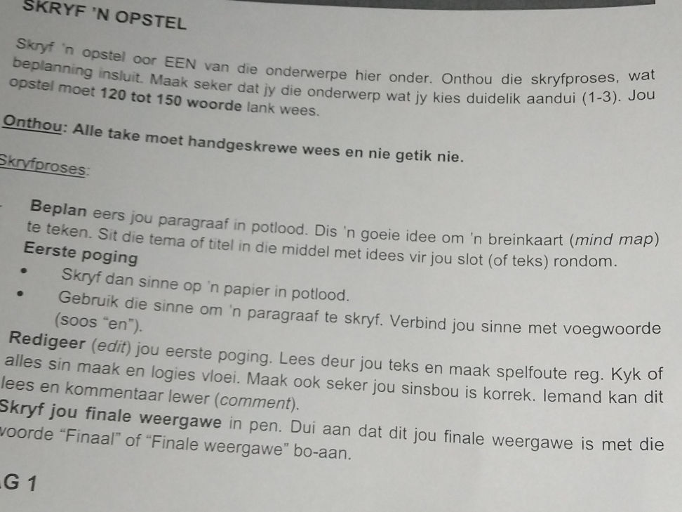 SKRYF 'N OPSTEL Skryf 'n opstel oor EEN van | StudyX