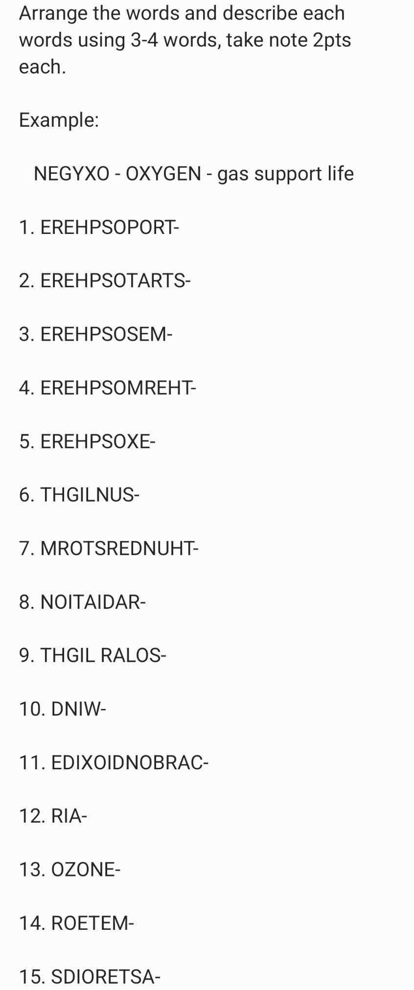 Arrange the words and describe each words | StudyX