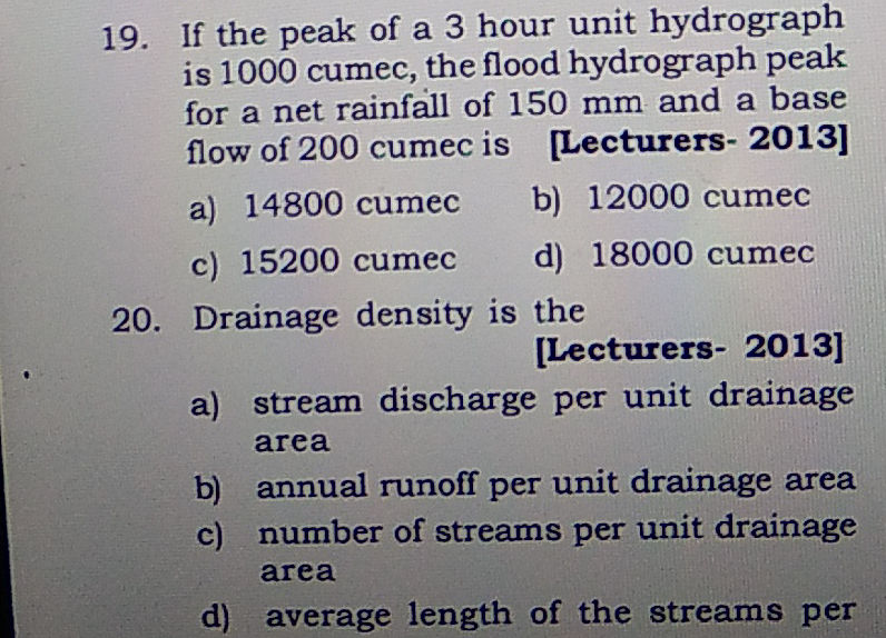 19. If the peak of a 3 hour unit hydrograph | StudyX