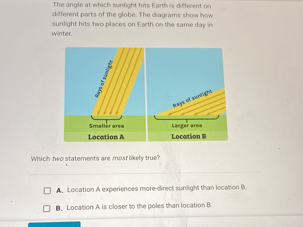 The angle at which sunlight hits Earth is | StudyX