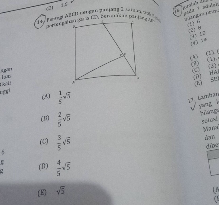 14. Persegi ABCD dengan panjang 2 satuan, | StudyX