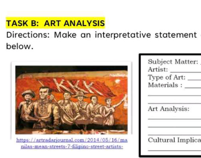 TASK B: ART ANALYSIS Directions: Make an | StudyX