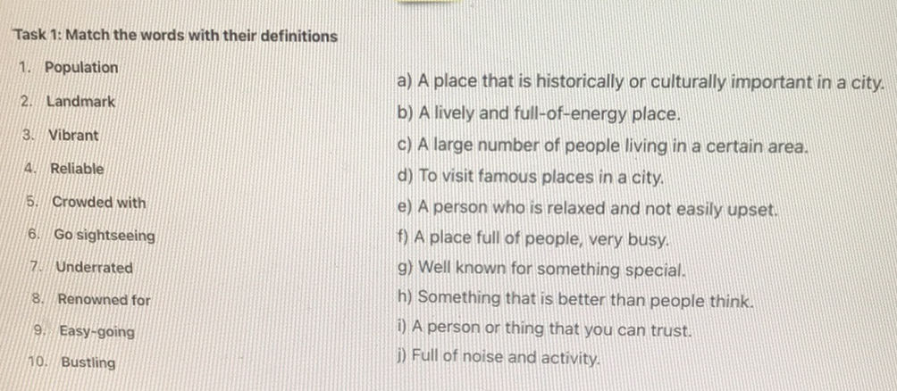 Task 1: Match the words with their | StudyX