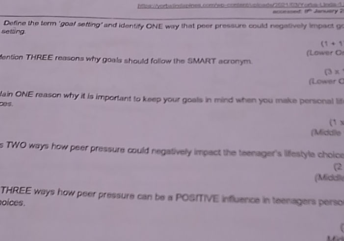 Define the term 'goal setting' and identify