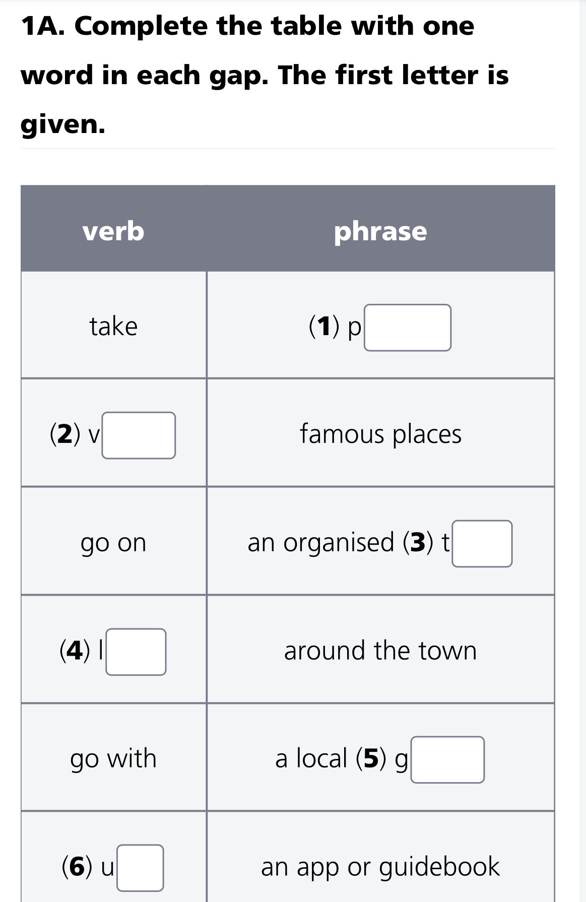1A. Complete the table with one word in each | StudyX
