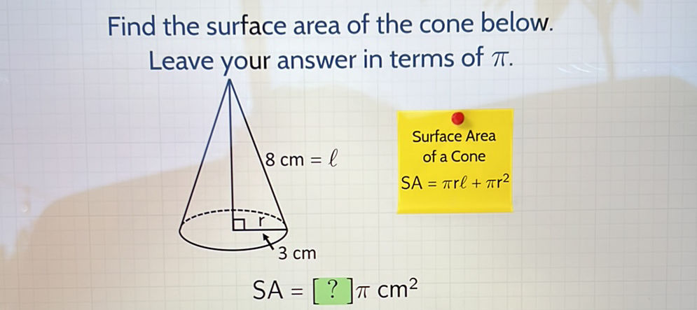 Find the surface area of the cone below. | StudyX