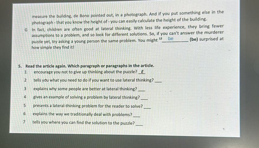 5. Read the article again. Which paragraph | StudyX