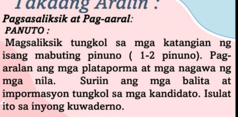 Pagsasaliksik at Pag-aaral: PANUTO : | StudyX