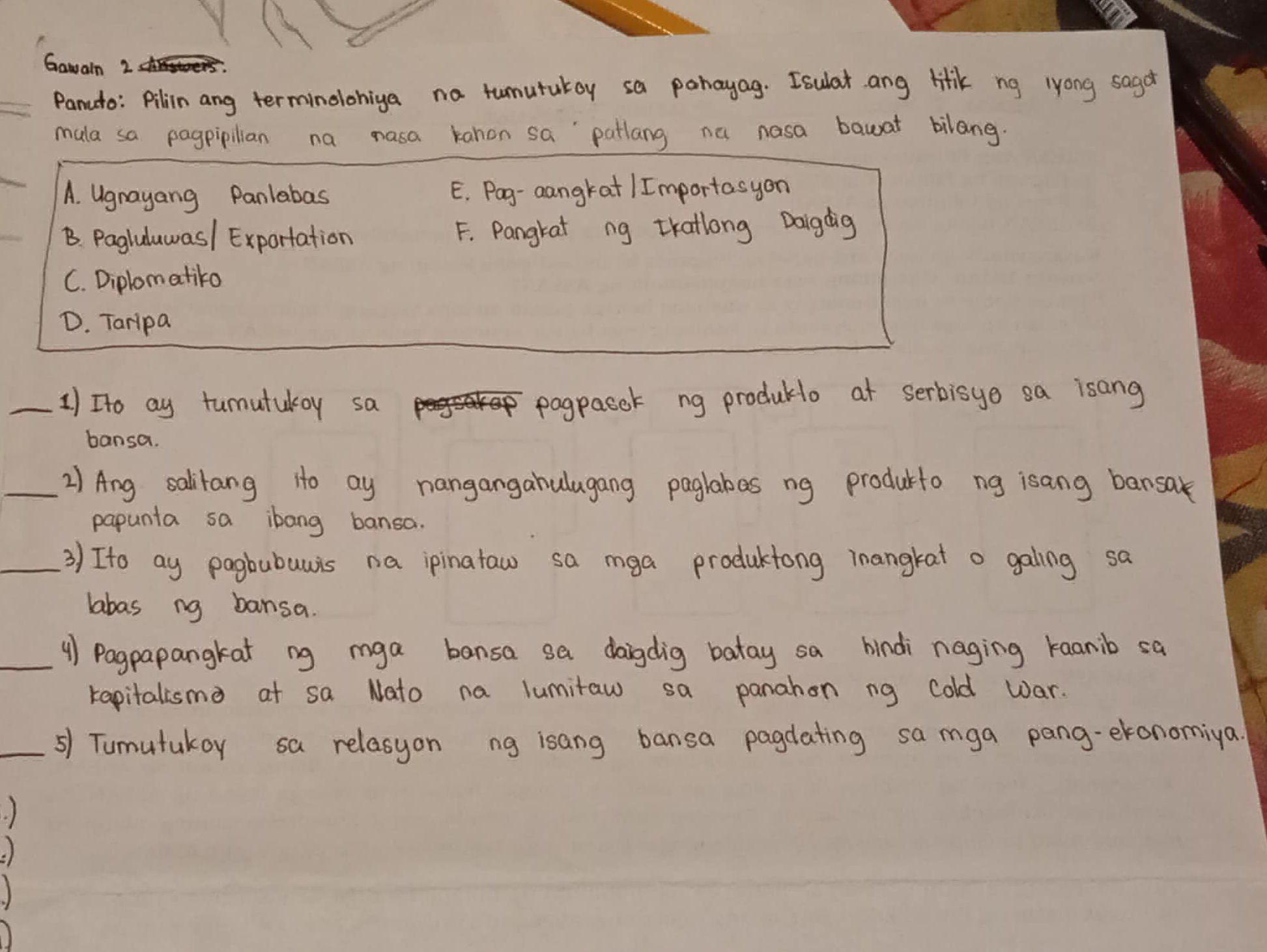 Gawain 2 Answers. Panuto: Piliin ang | StudyX