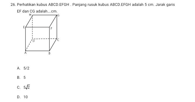 26. Perhatikan kubus ABCD.EFGH. Panjang | StudyX