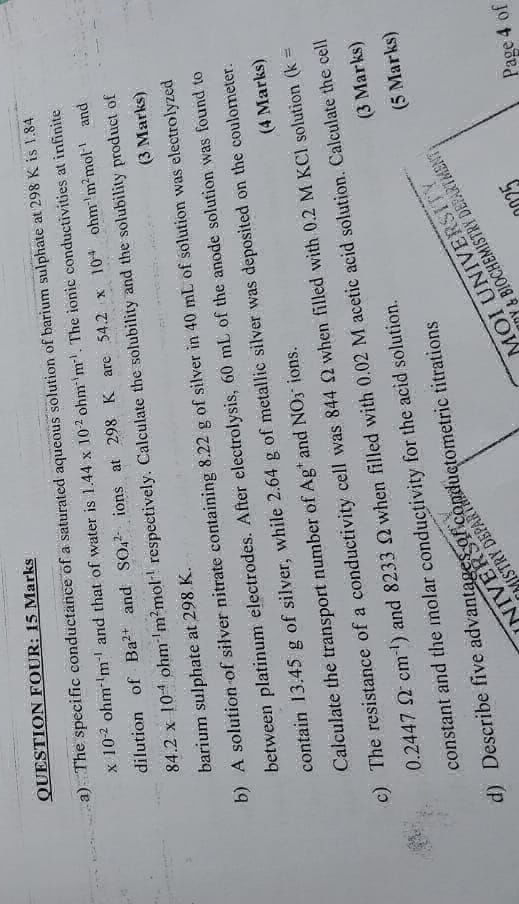 a) The specific conductance of a saturated | StudyX