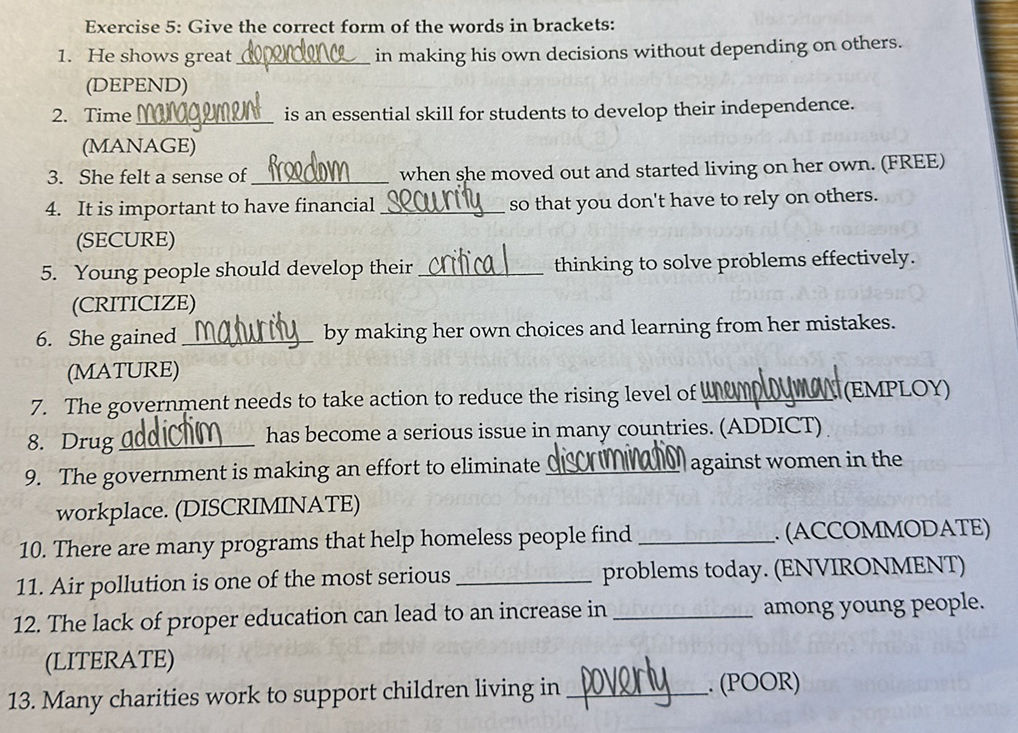Exercise 5: Give the correct form of the | StudyX