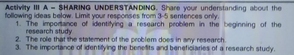 Activity III A - SHARING UNDERSTANDING. | StudyX