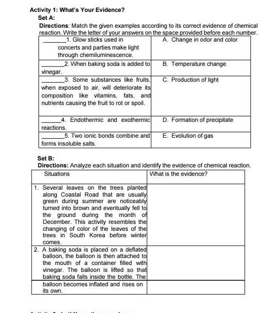 Activity 1: What's Your Evidence? Set A: | StudyX