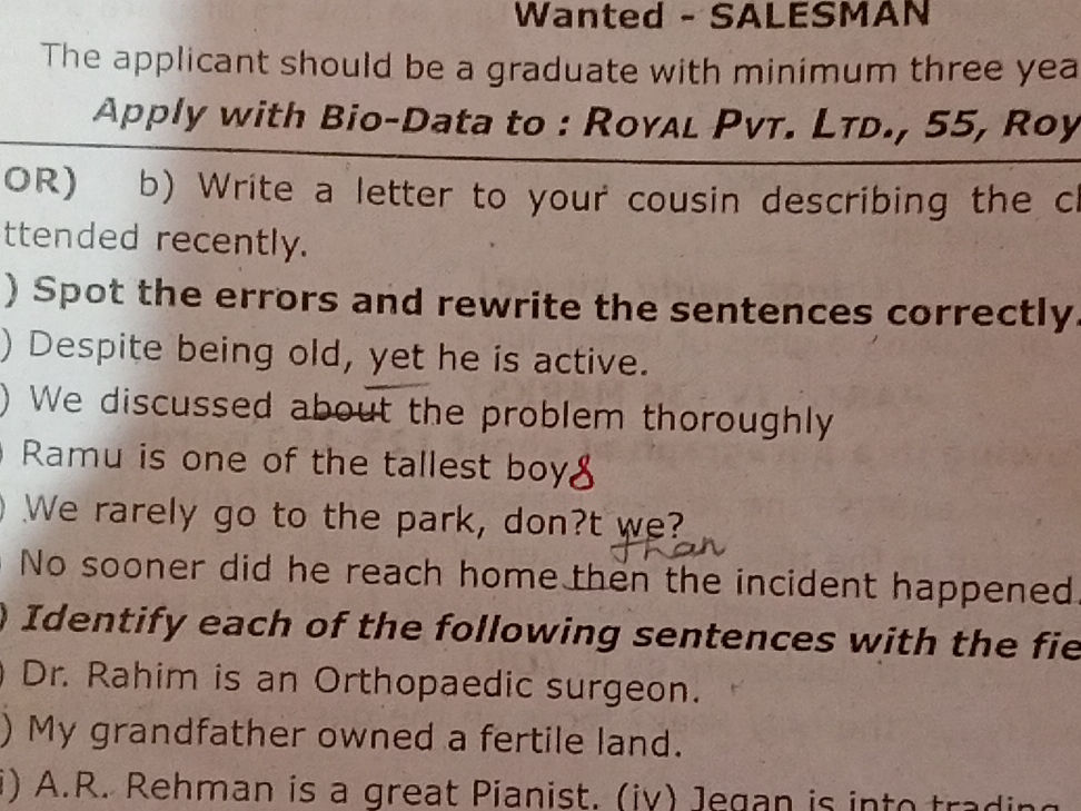 Spot the errors and rewrite the sentences | StudyX