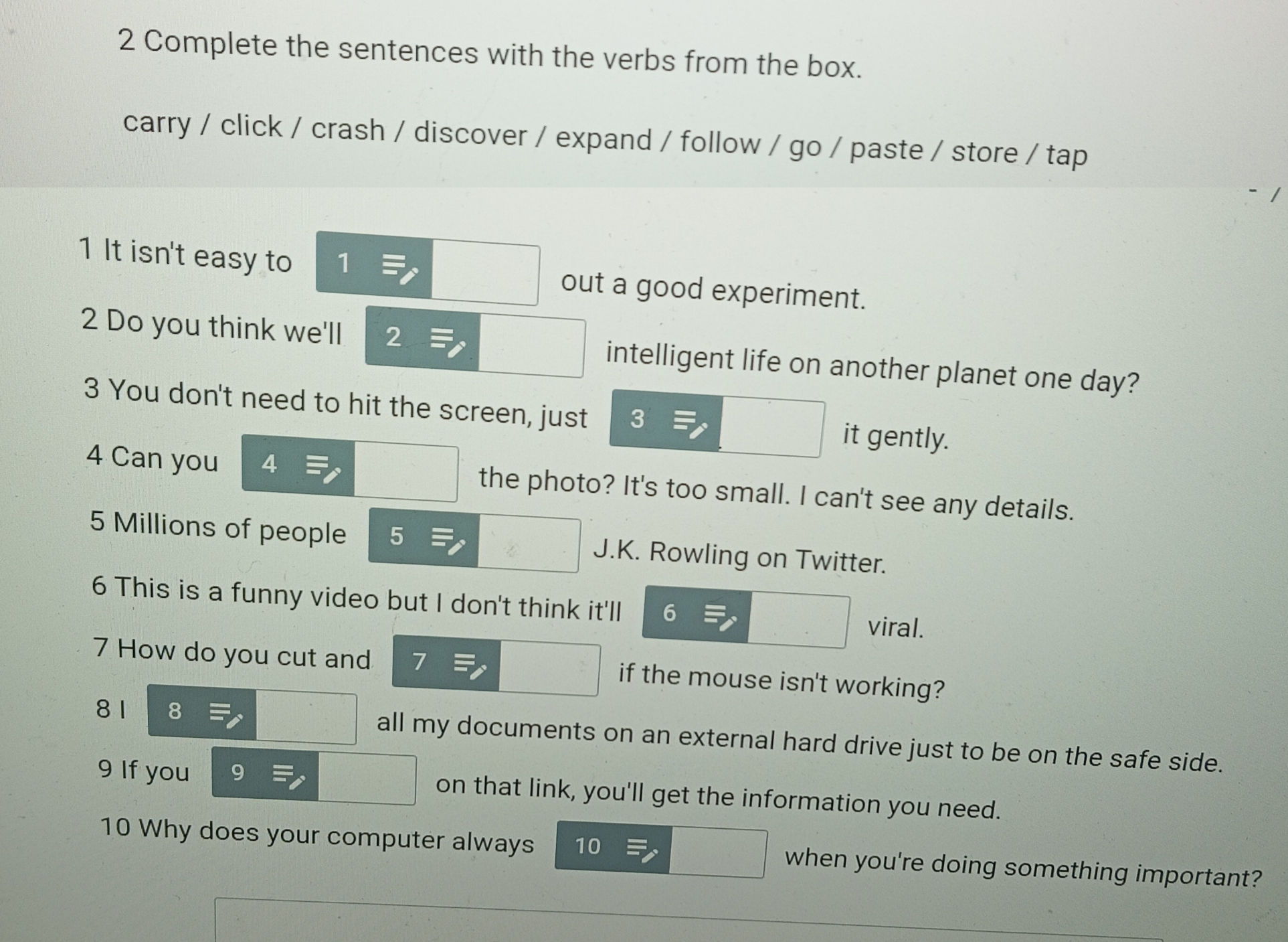 2 Complete the sentences with the verbs from | StudyX