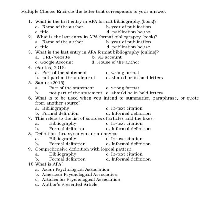 Multiple Choice: Encircle the letter that | StudyX