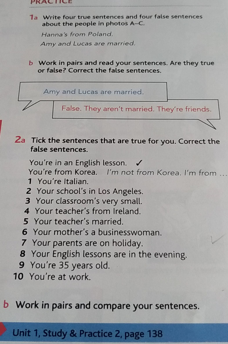 1a Write four true sentences and four false | StudyX