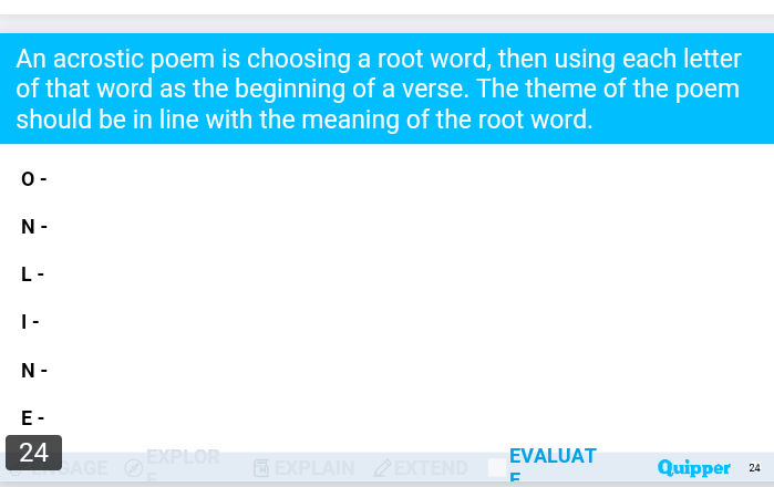 An acrostic poem is choosing a root word, | StudyX