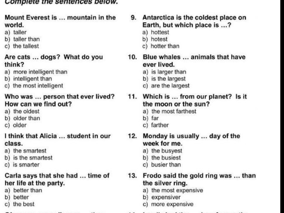 Complete the sentences below. Mount Everest | StudyX