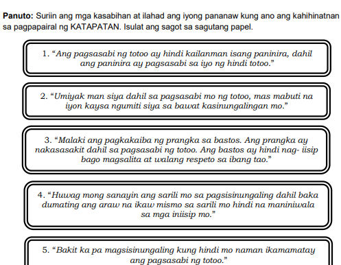 Panuto: Suriin ang mga kasabihan at ilahad | StudyX