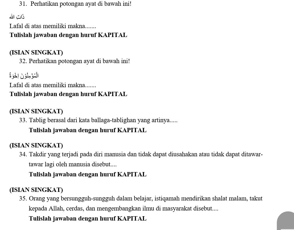 31. Perhatikan potongan ayat di bawah ini! | StudyX 31. Perhatikan potongan ayat di bawah ini! | StudyX