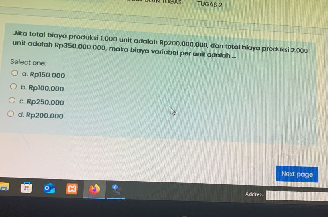 Jika total biaya produksi 1.000 unit adalah | StudyX