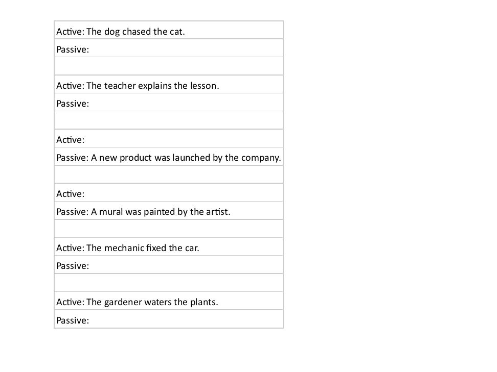 Active: The dog chased the cat. Passive: | StudyX
