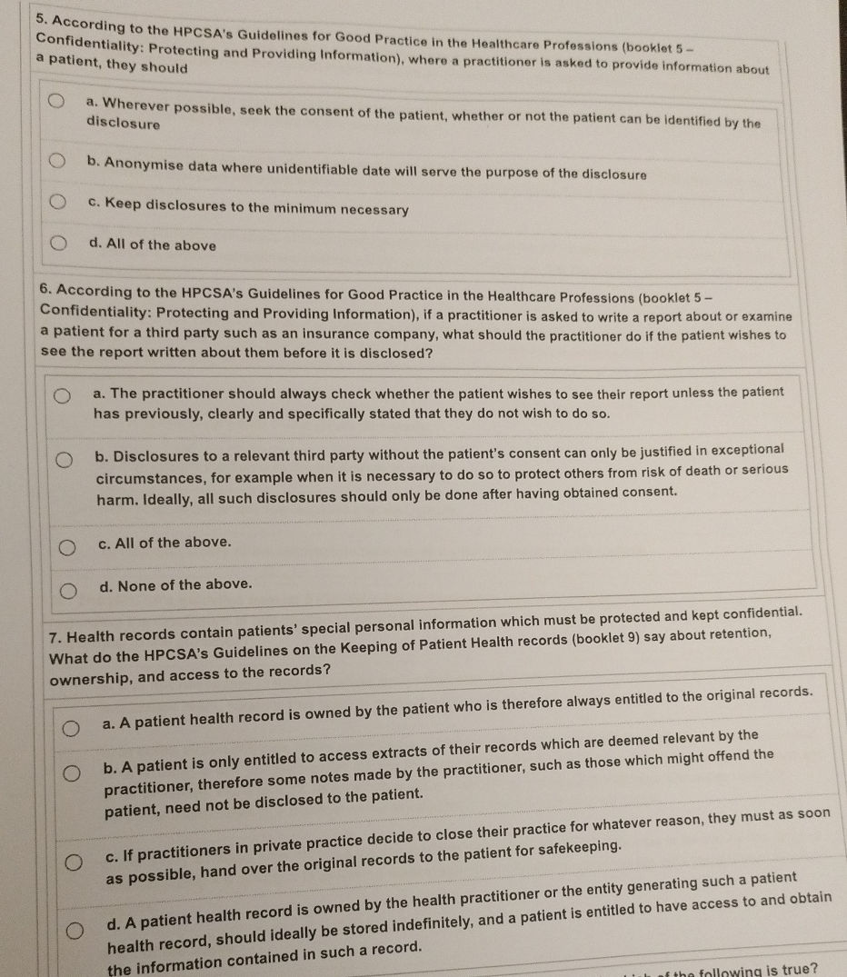 5. According to the HPCSA's Guidelines for | StudyX