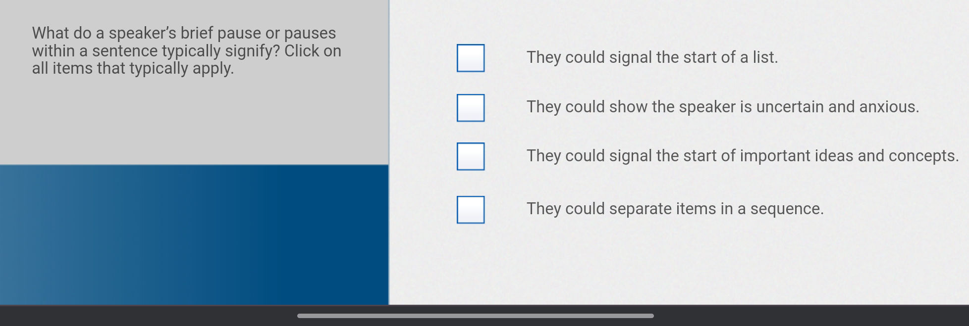 What do a speaker's brief pause or pauses