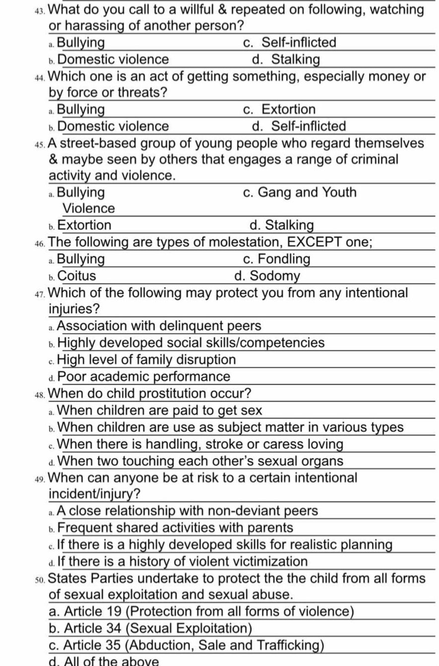 43. What do you call to a willful repeated | StudyX