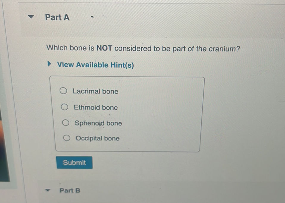 Which bone is NOT considered to be part of | StudyX