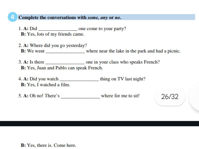 4 Complete the conversations with some, any | StudyX