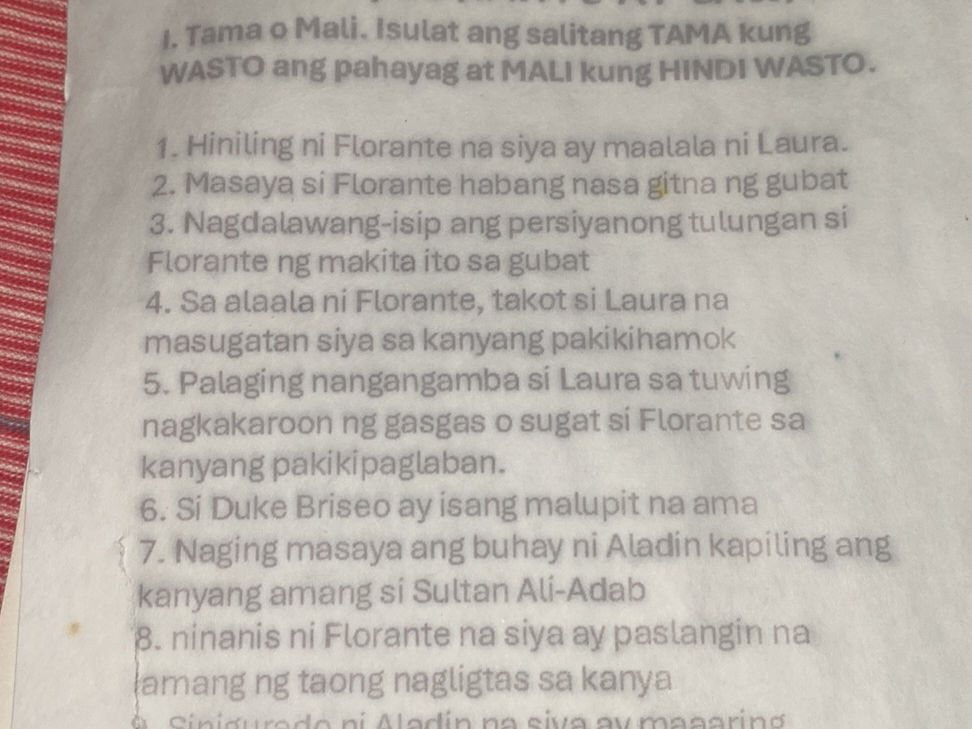 1. Tama o Mali. Isulat ang salitang TAMA | StudyX