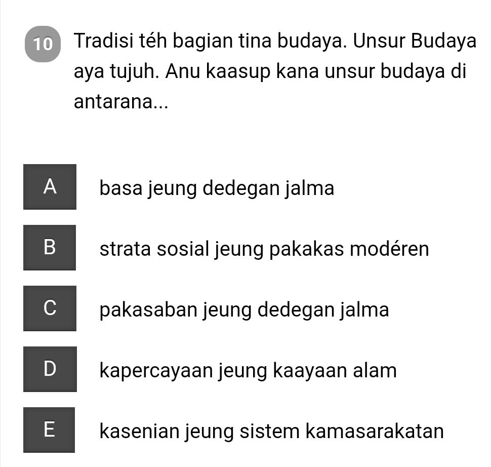 Tradisi téh bagian tina budaya. Unsur Budaya | StudyX