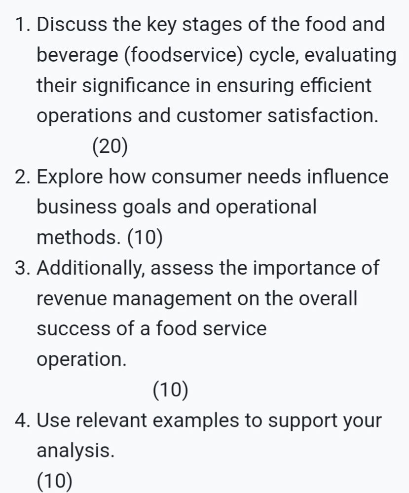1. Discuss the key stages of the food and | StudyX