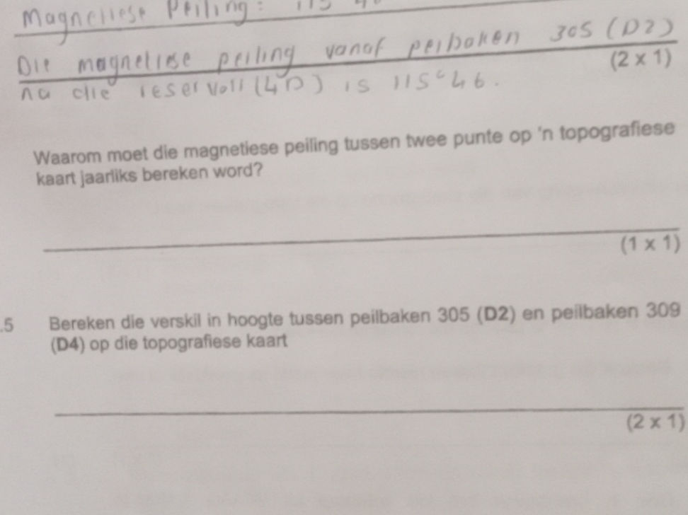 Die magnetiese peiling vanaf peilbaken 305 | StudyX