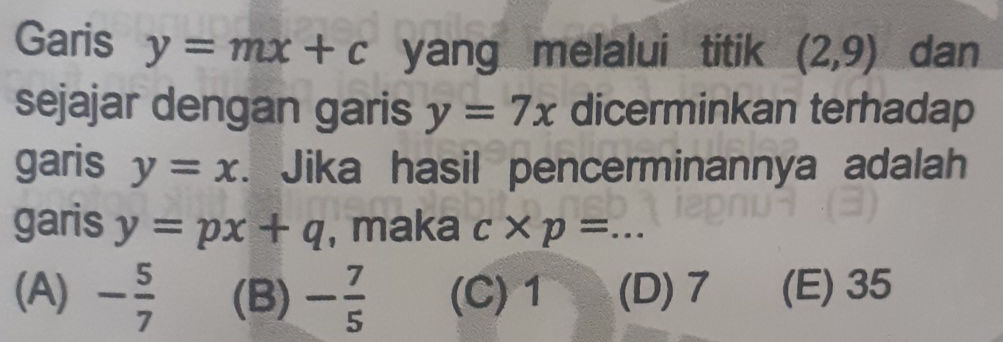 Garis $y = mx + c$ yang melalui titik | StudyX