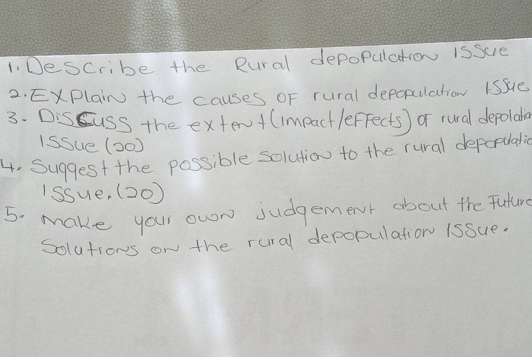 1. Describe the Rural depopulation issue 2. | StudyX