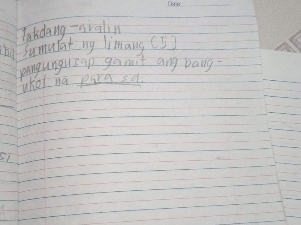 Takdang-aralin Sumulat ng limang (5) | StudyX