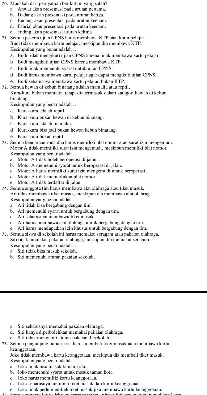 70. Manakah dari pernyataan berikut ini yang | StudyX