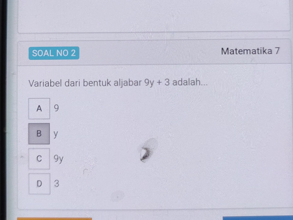 Variabel dari bentuk aljabar 9y + 3 | StudyX