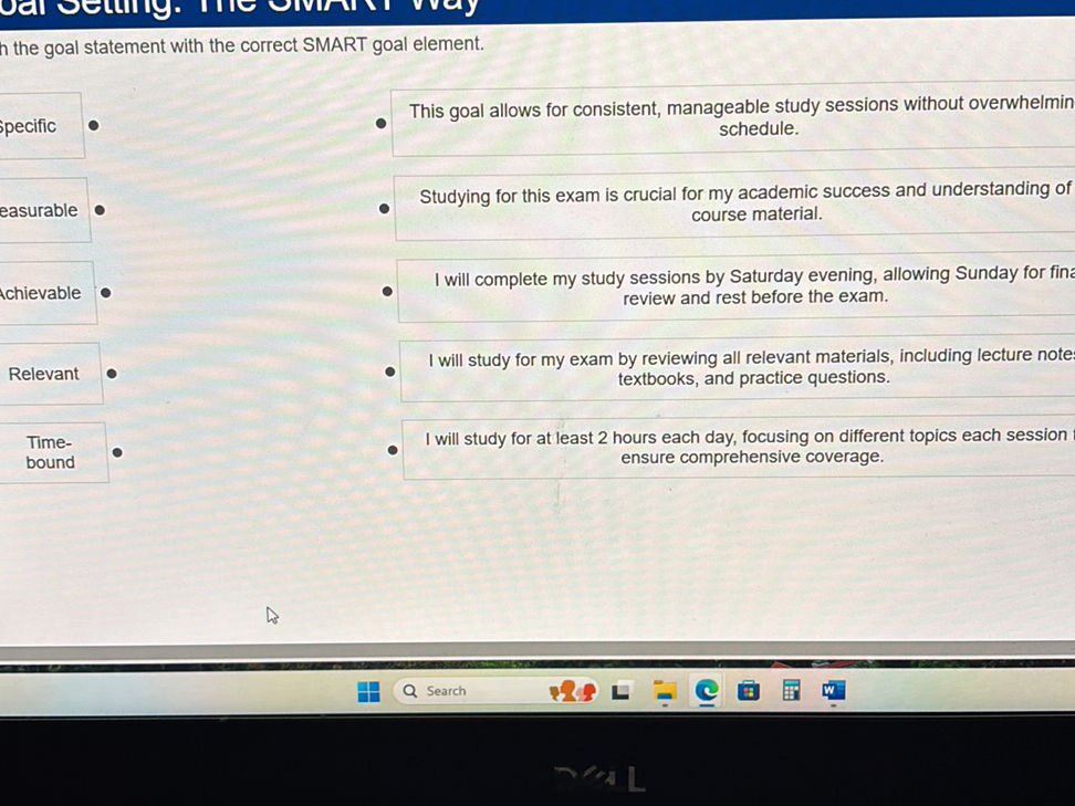 Match the goal statement with the correct | StudyX