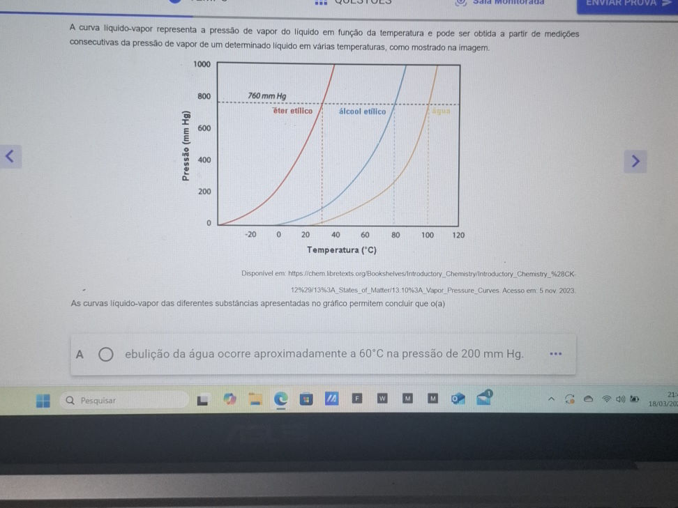 A curva liquido-vapor representa a pressão | StudyX