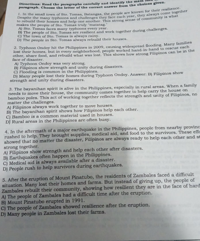 Directions: Read the paragraphs carefully | StudyX