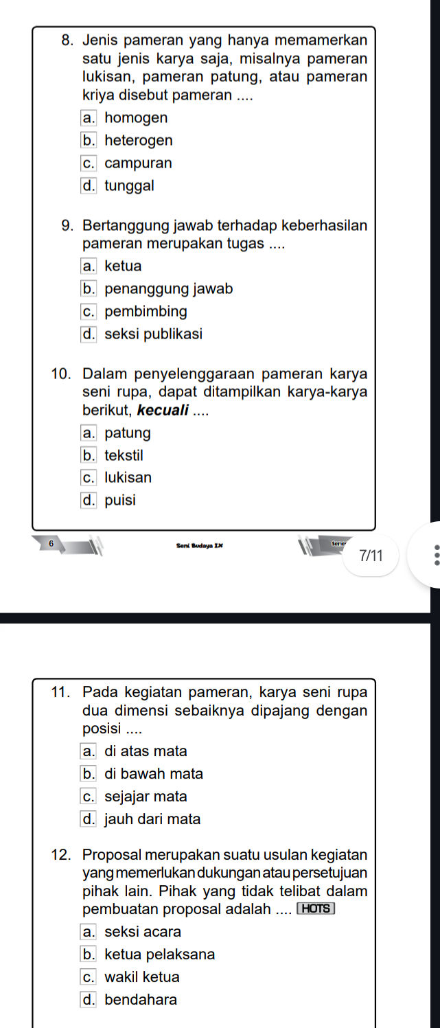 8. Jenis pameran yang hanya memamerkan satu | StudyX