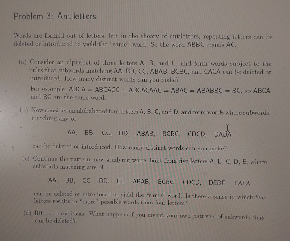 Problem 3: Antiletters Words are formed out | StudyX
