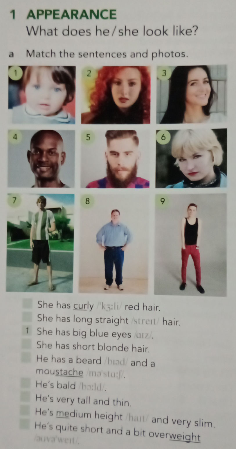 1 APPEARANCE What does he/she look like? a