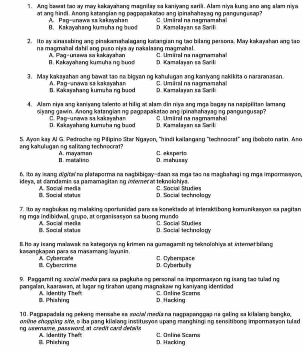 1. Ang bawat tao ay may kakayahang magnilay | StudyX